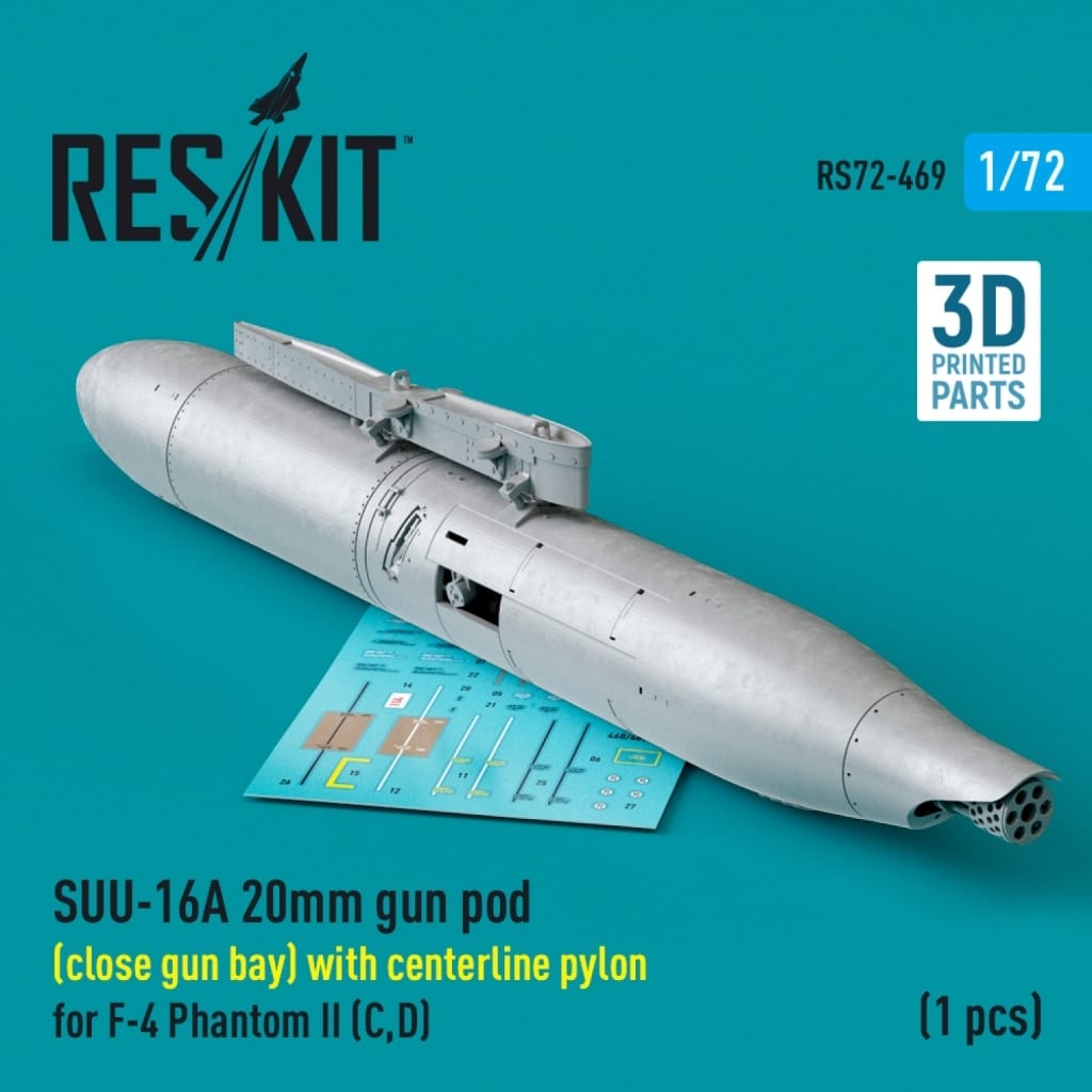 1/72 SUU-16A 20 mm Gun Pod (with F-4C/D Body Pylon) (1 Pack) Detail-Up ...