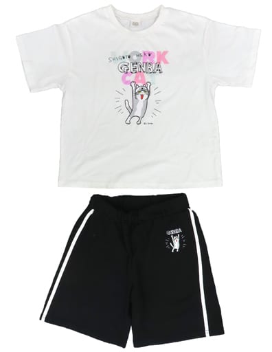 Clothing goods Work Cat Room Wear Top & Bottoms Set Black x White Kids ...