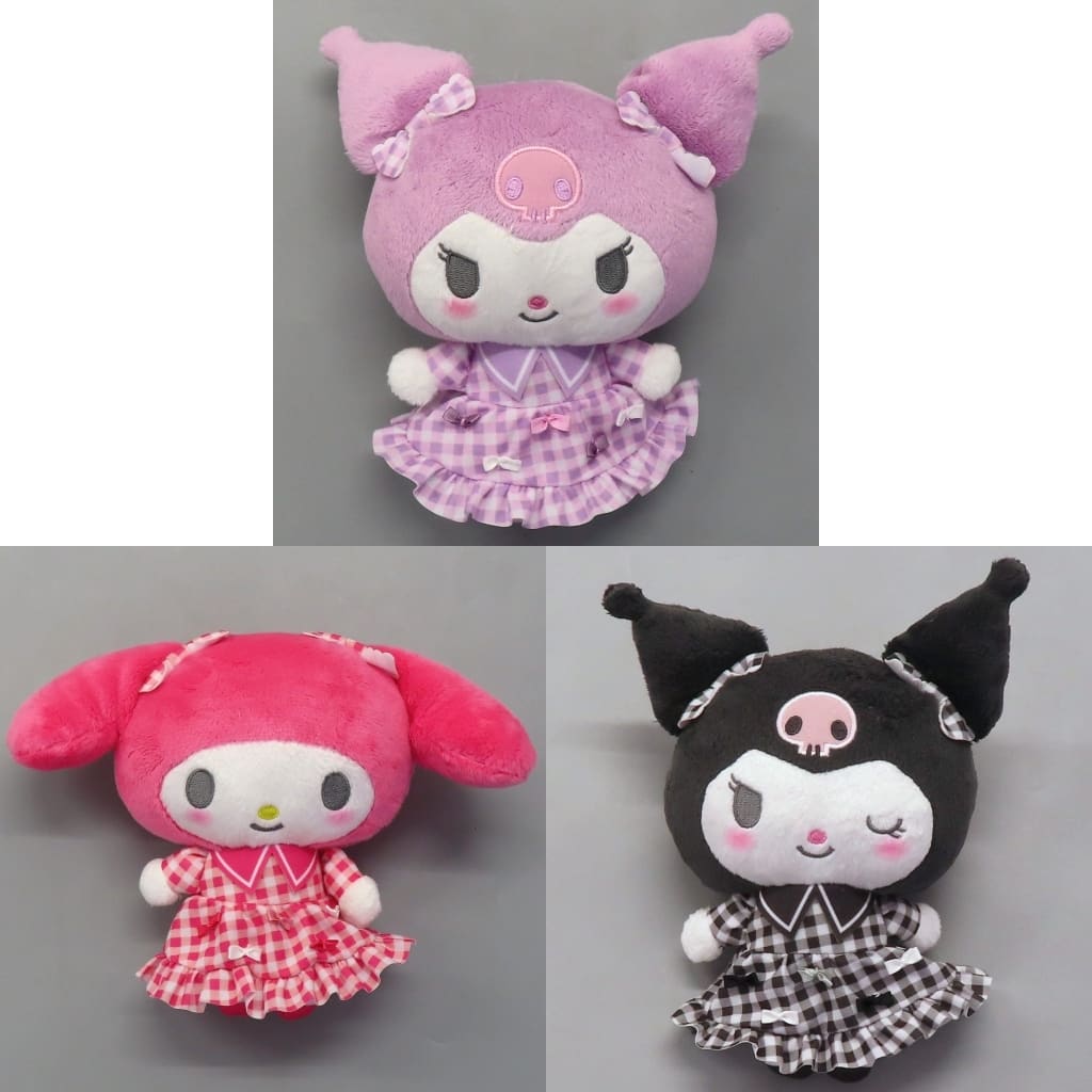 3-Type Set Full of Ribbons! gingham Check Plush toy "My Melody, Kuromi ...