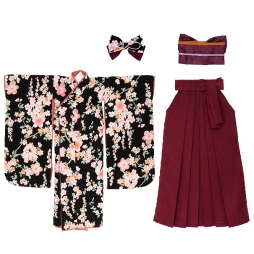 For AZO2 Sakuramai Furisode & Hakama Set (Black Ink x Dark Red Ink ...