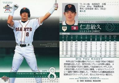 BBM / Regular Card / BBM2003 Baseball Card 2 nd 456 : Toshihisa Nishi "Yomiuri Giants" | Toy ...