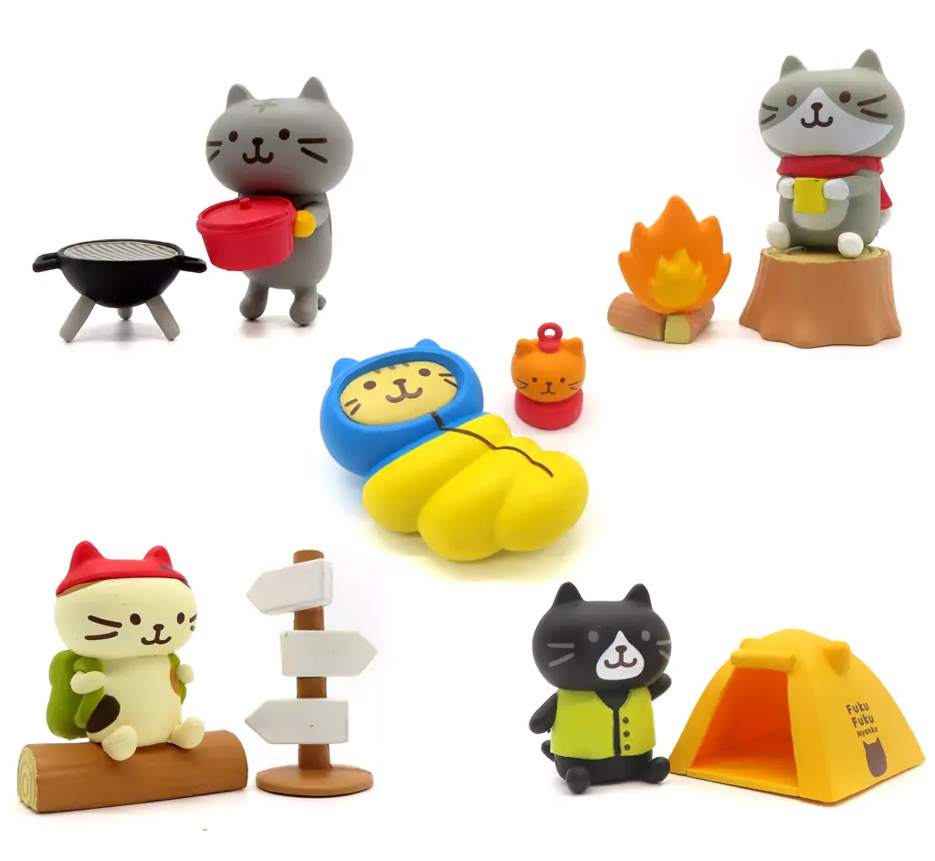 5-Type Set "Fuku Fuku Nyanko ~ Fuku Fukunyan Ko ~ FUKU Nyan CAMP Figure ...