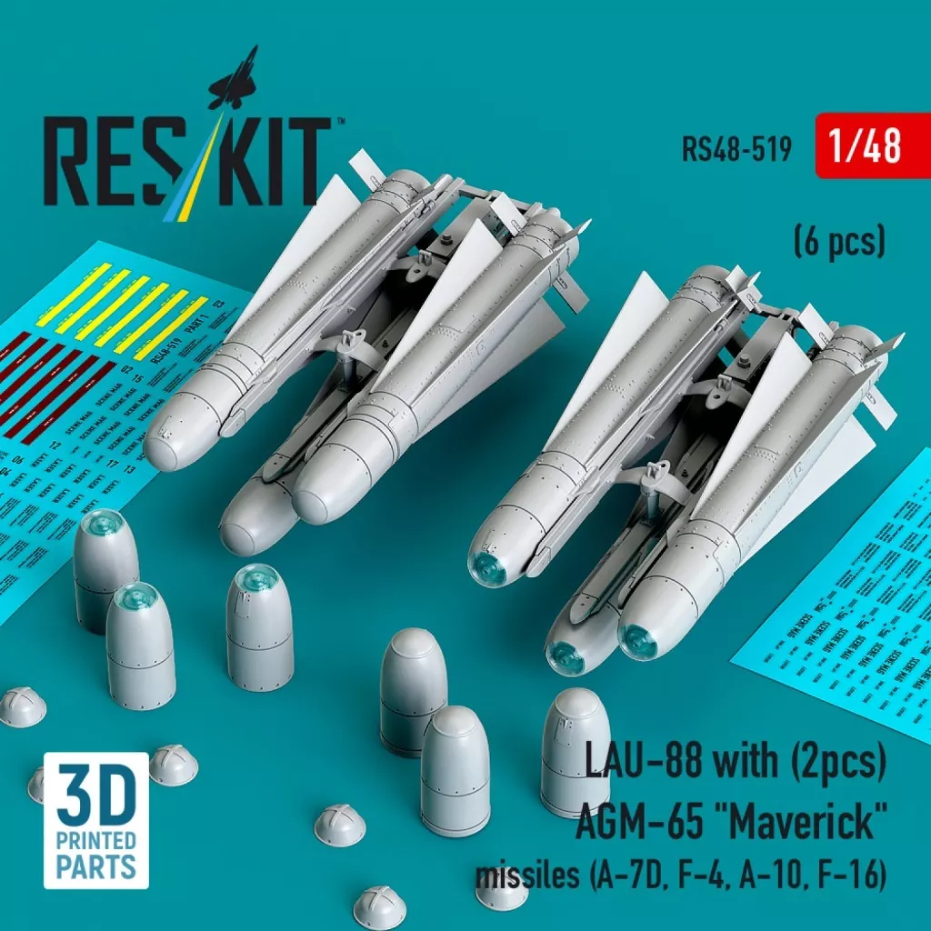 1/48 AGM-65 Maverick Missiles (6) w/LAU-88 Triple Launcher (2) Detail-Up Parts [RSK48-0519 ...