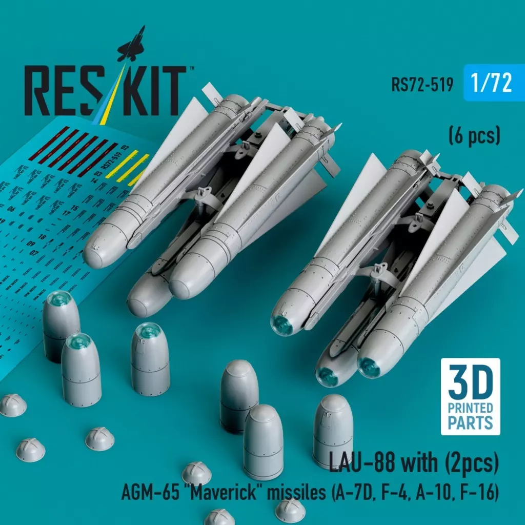 Plastic model 1/72 AGM-65 Maverick Missiles (6) w/LAU-88 Triple ...
