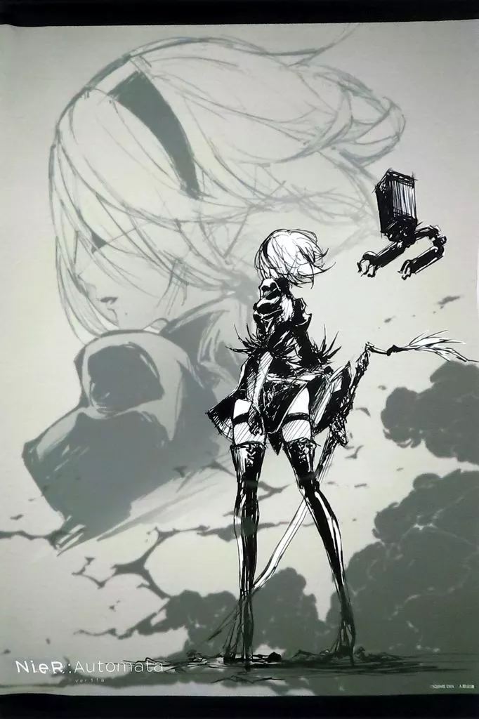 2B (ヨルハ No. 2B) & Pod 042 Teaser Visual B2 Tapestry "NieR : Automata ...
