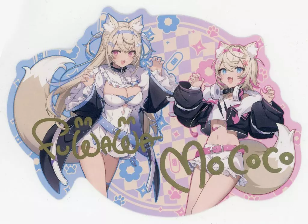 Postcard FUWAMOCO with handwritten signature Icomochi drawing die cut ...