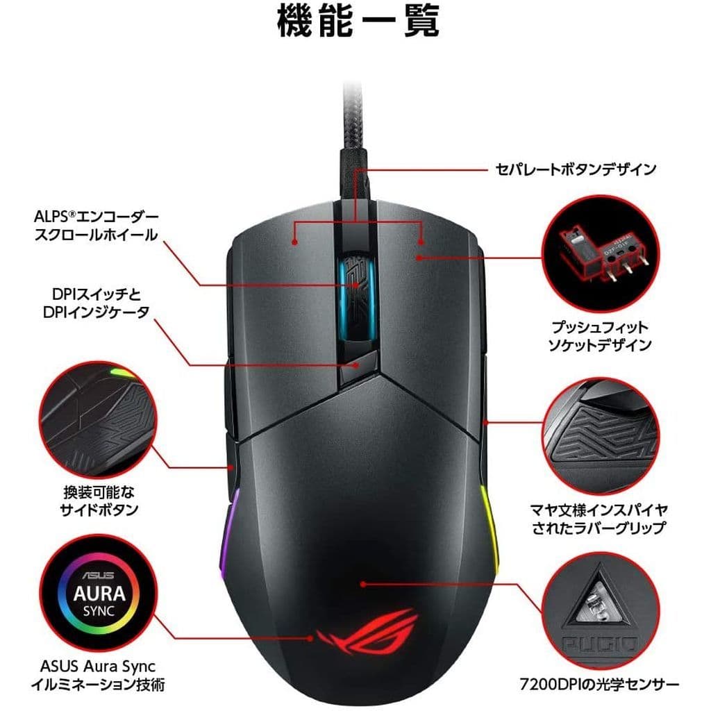 ASUS Wired RGB Gaming Mouse ROG PUGIO (Black) [P503 ROG PUGIO] | PC ...
