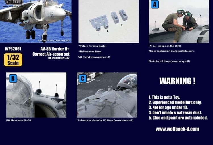 1/32 AV-8B Harrier II + Fuselage Air Inlet (for Trumpet) Detail-Up ...