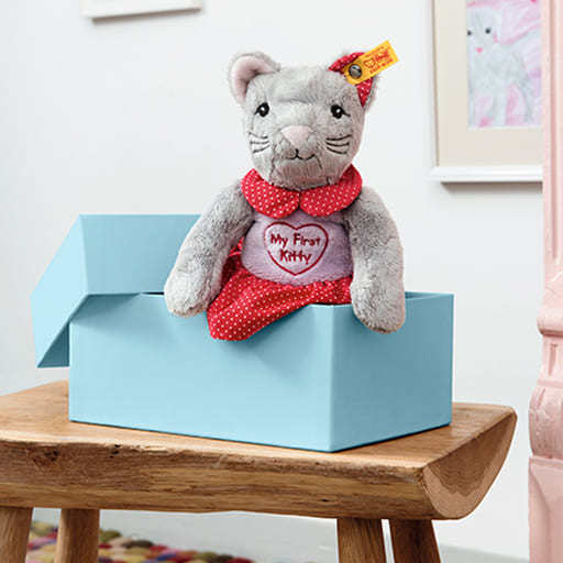 Plush toy My first Steiff cat with rustling foil in gift box - My First ...