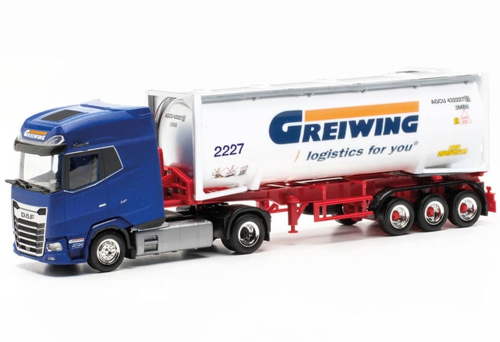 ミニカー 1/87 DAF XG+ サイロコンテナ セミトレーラー ”Greiwing” [HE315821] | Toy Hobby ...